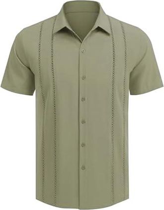 Generic Chemise hawa&iuml;enne &agrave; manches courtes pour homme - Motif palmier hawa&iuml;en - Chemise de plage tropicale boutonn&eacute;e - F&ecirc;te amusante - Cara&iuml;bes - &Eacute;t&eacute; des ann
