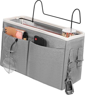 SOLUSTRE H&auml;ngende Aufbewahrungstasche aus Baumwolle leinen mit Eisenrahmen Vielseitiger Organizer mit Mehreren Taschen f&uuml;r Bett Sofa T&uuml;r Platzsparende H&auml;ngeauf