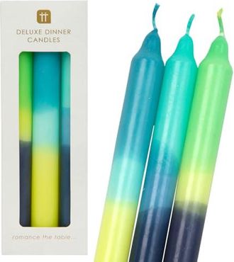 Talking Tables 3er-Packung Ombre Spitzkerzen 20cm Duftfrei Blau Gelb Gr&uuml;n Set Ideal f&uuml;r Tischdekoration Hochwertige Dinnerkerzen Gro&szlig;e Kegelkerzen 20 x 2,2 x 2,2 cm