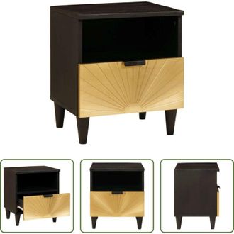 vidaXL Chevet rustique - Cabinet de chevet avec tiroir Noir et or 40 x 33 x 46 cm