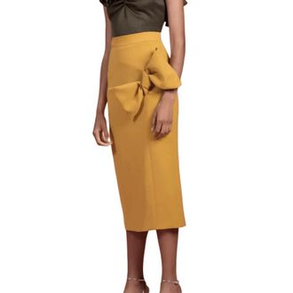 Moskada Hohe Taille Midi Bleistiftrock mit Schleife - - Skirts - Damen - Gelb - L
