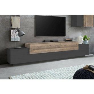 Dmora Dmora - Meuble tv Dlamann, Buffet bas de salon, meuble tv, 100% Made in Italy, 240x45h52 cm, Blanc brillant et mat
