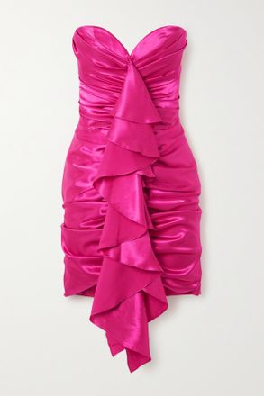 Rasario Mini-robe En Satin À Volants Et À Fronces - Rouge