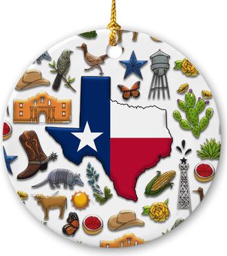 Generic Keramik Weihnachts Ornamente Texas-Flagge Keramik Ornamente Weihnachtsdeko Anh&auml;nger Mit Seil 7.3Cm