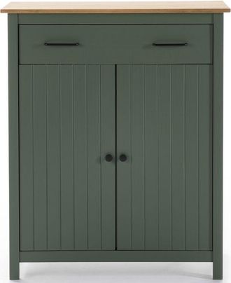 PEGANE Meuble de rangement, meuble dappoint en pin massif d&eacute;cor cir&eacute; ch&ecirc;ne et vert - Longueur 90 x Profondeur 40 x Hauteur 110 cm -PEGANE