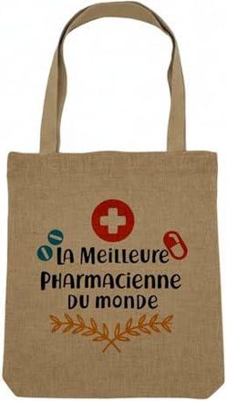 Fabulous Sac Shopping Tote Bag Aspect Lin - La Meilleure Pharmacienne du Monde Pharmacie M&eacute;dicament Sant&eacute; - Sac de Courses Toile Epaisse 360g Beige Naturel Cab