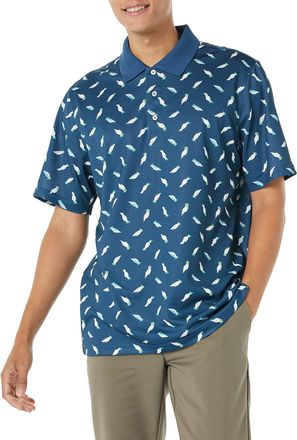Amazon Essentials Herren Golf-Poloshirt, Feuchtigkeitsableitend Schnell Trocknend, Kurzarm, Grünblau Vogelmuster, XXL