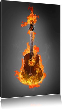 Pixxprint Brennende Gitarre, Heiße Flammen B&W, Größe: 80x60cm, Leinwandbild, fertig gespannt, Wandbild, Dekoration, Kunstdruck, kein Poster