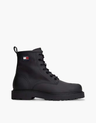 Tommy Jeans Archive Leder-Schn&uuml;r-Mid-Boots in Schwarz