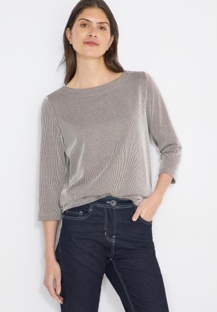 Cecil 3/4-Arm-Shirt CECIL, Damen, Gr. L (42), grau (macchiato braun), Jersey, Obermaterial: 53% Viskose, 41% Polyester, 6% Elasthan, regular fit normal, U-B