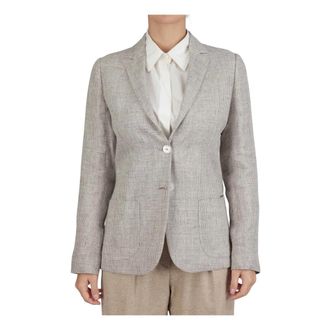 Kiton Femme, Vestes, Gris, Taille: 42 FR Blazer G&eacute;om&eacute;trique en Lin
