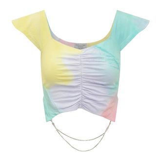 Collina Strada Gek&uuml;rztes V-Ausschnitt Tie Dye T-Shirt mit Rhinestone Tribal Muster - - Tops - Damen - Mehrfarbig - L