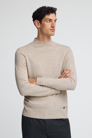 Polo Club Pullover beige meliert aus Merinowolle mit Perkins-Kragen