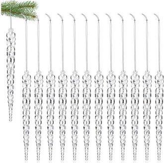 Com-Four 12x pendentifs d&eacute;coratifs gla&ccedil;ons - Pendentifs gla&ccedil;ons Transparents de 17,5 cm avec Cordon de Suspension - Cintres pour Sapin de No&euml;l et cintres de No