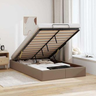 vidaXL Vidaxl - Cadre de lit ottoman cappuccino 120x200 cm - Similicuir durable - M&eacute;canisme de levage hydraulique - Rangement sous le lit