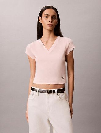 Calvin Klein T-shirt slim &agrave; col en V en coton c&ocirc;tel&eacute;
