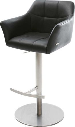 DELIFE Barstuhl Yulo-Flex Drehfu&szlig; h&ouml;henverstellbar Edelstahl Echt-Leder Schwarz