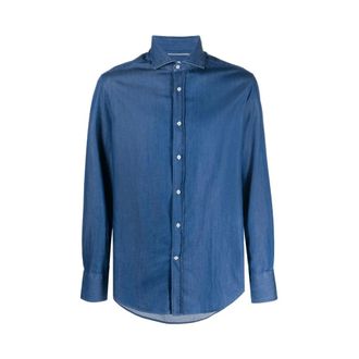 Brunello Cucinelli Blaue Denim Hemd mit Langen &Auml;rmeln - - Shirts - Herren - Blau - L