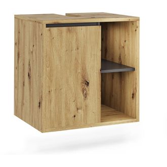 Vicco Meuble vasque simple Viola, Artisan/gris, 60x60cm avec des &eacute;tag&egrave;res ouvertes, Vicco