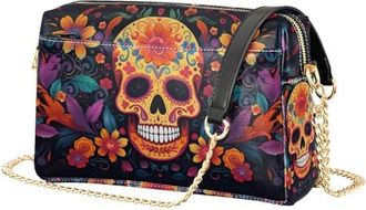 Mnsruu Sacs à bandoulière pour femme, motif tête de mort avec fleurs colorées, sac à main en cuir