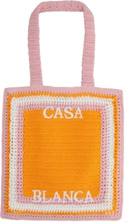 Casablanca Unisex Tote Bag With Logo Orange Cotton Handbags Hand