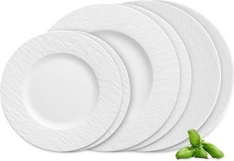 Villeroy & Boch Manufacture Set De Vaisselle 6 Pièces Pour 2 Personnes Blanc, Garanti Lave-Vaisselle, Compatible Micro-Ondes, Ensemble Assiettes De Table, Set De Tabl