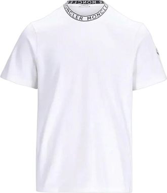 Moncler Homme, Tops, Blanc, Taille: 2XL T-Shirt Manches Courtes