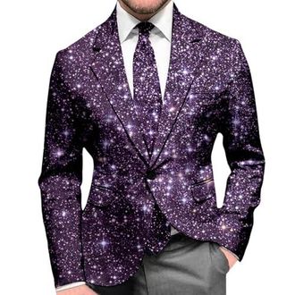 Generic Veste &agrave; paillettes pour homme - Imprim&eacute; multicolore - Costume de carnaval - Veste de costume slim fit - Avec motif cravate - Tenue de f&ecirc;te disco des a