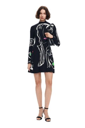 Desigual Womens Woman Knit Long Sleeve Dress, Black, L