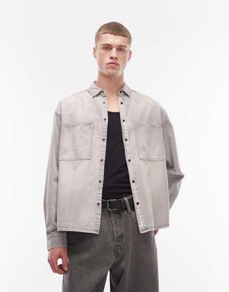 AllSaints Chemise en toile de denim &agrave; manches longues - Gris clair d&eacute;lav&eacute;
