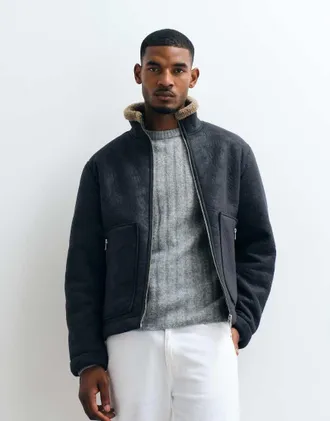 Jack & Jones Pilotenjacke mit Sherling-Futter in Schwarz