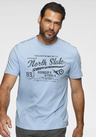 Man's World T-Shirt MANS WORLD, Herren, Gr. XXL (60/62), blau (eisblau), Single Jersey, Obermaterial: 100% Baumwolle, bedruckt, normal, Rundhals, Shirts T-Shirt, 