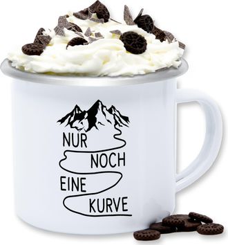 Shirtracer Emaille Tasse Blechtasse - Wandern - Tassen - Nur noch eine Kurve - 300 ml - Weiß Silber - wanderfreunde berg mug geschenk für wanderer berge becher b