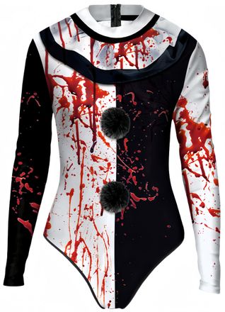 Ocean Plus Damen Hoher Kragen Digitaldruck R&uuml;ckseitenrei&szlig;verschluss Highcut Langarm Einteiliger Badeanzug (S/M (L&auml;nge: 72 cm), Schneemann-Anzugel mit Blut)