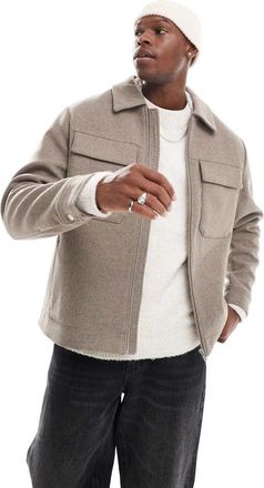Jack & Jones Kurze Jacke aus Wollgemisch in Mokka mit Taschen-Neutral