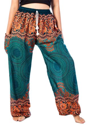 Lofbaz Damen Kordelzug Floral 1 Harem Boho Genie HoseTeal Grün S