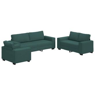 vidaXL 3-teiliges Sofa-Set mit Kissen, dunkelgr&uuml;ner Stoff vidaXL