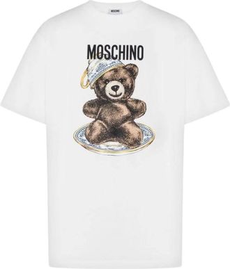 Moschino unisex, Tops, Blanc, Taille: 2XL T-shirt en jersey de coton avec ours en peluche