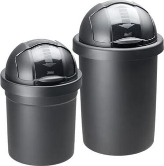 Rotho Roll Bob 2er-Set runder M&uuml;lleimer mit Deckel, BPA-frei, schwarz, 10l und 30l