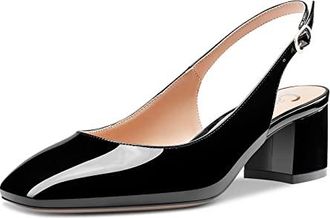 Castamere Femmes Bloc Chunky Bas Kitten Talon Heel Fermé Carré Bout Slingback Escarpins Clear Cute Dress Slip-on Sandales 5 CM Heels Noir 39 EU
