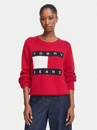 Tommy Jeans Pullover Flag DW0DW23450 Rot Regular Fit