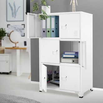 ML Design ML-Design Armoire de Bureau Blanc, 75x40x120 cm, Acier, Armoire de Classement sur 4 Pieds, Vestiaire à 6 Portes, 3 Compartiments Intérieurs, Espace
