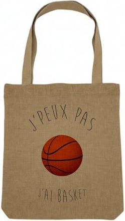 Fabulous Sac Shopping Tote Bag Aspect Lin - JPeux Pas JAi Basket Ballon de Basket-Ball Sport - Sac de Courses Toile Epaisse 360g Beige Naturel Cabas Port&eacute; Epau