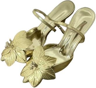 Generic YUJIEBB Chaussures &agrave; talons hauts &agrave; bout pointu pour femme Motif fleurs dor&eacute;es, dor&eacute;, 39.5 EU