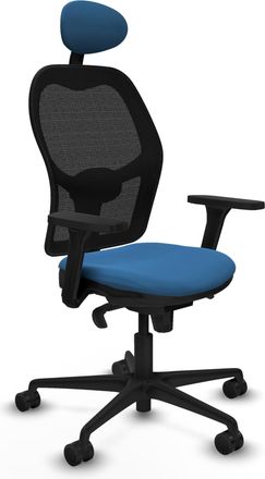 Piqueras y Crespo Chorquera B&uuml;rostuhl mit 3D-Armlehnen und festem Kopfteil, ausgestattet mit 5 Positionen und Schaumstoff, mit Rollen von 65 mm Nylon, Schwarz/Hellblau