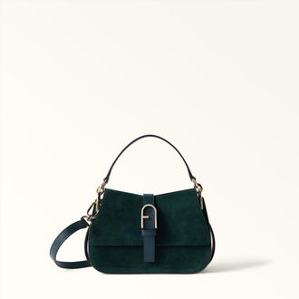 Furla Flow Henkeltasche Mini Toni Dark Forest Gr&uuml;n Wildleder + Claris Lux-kalbsleder Mit Intarsie Damen