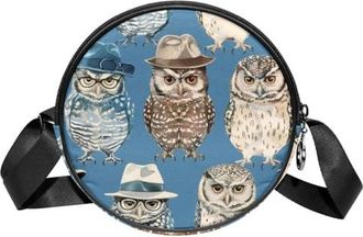 Generic Petit sac &agrave; bandouli&egrave;re rond pour femme, motif hiboux, vintage, avec fermeture &eacute;clair, bretelles r&eacute;glables, style d&eacute;contract&eacute;