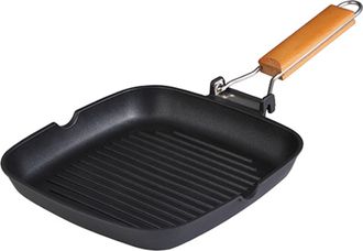 Bergner RENBERG Wood Grill Pan 24 cm Made of Cast Aluminium Ergonomic Folding Handle Kitchen Accessories Easy to Clean and Suitable for All Hobs