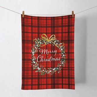 Ambiente Küchentuch Baumwolle 50x70cm mit Merry Christmas Schriftzug - strapazierfähig & pflegeleicht - Küchenwäsche Winter Weihnachten - Geschirrtuch Wischtuc