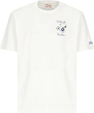 Saint Barth Homme, Tops, Blanc, Taille: S T-shirt en Coton Blanc avec Impression Snoopy